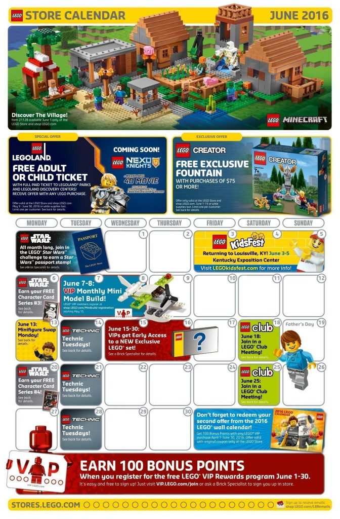 June 2016 LEGO Store Calendar - Brick Brains